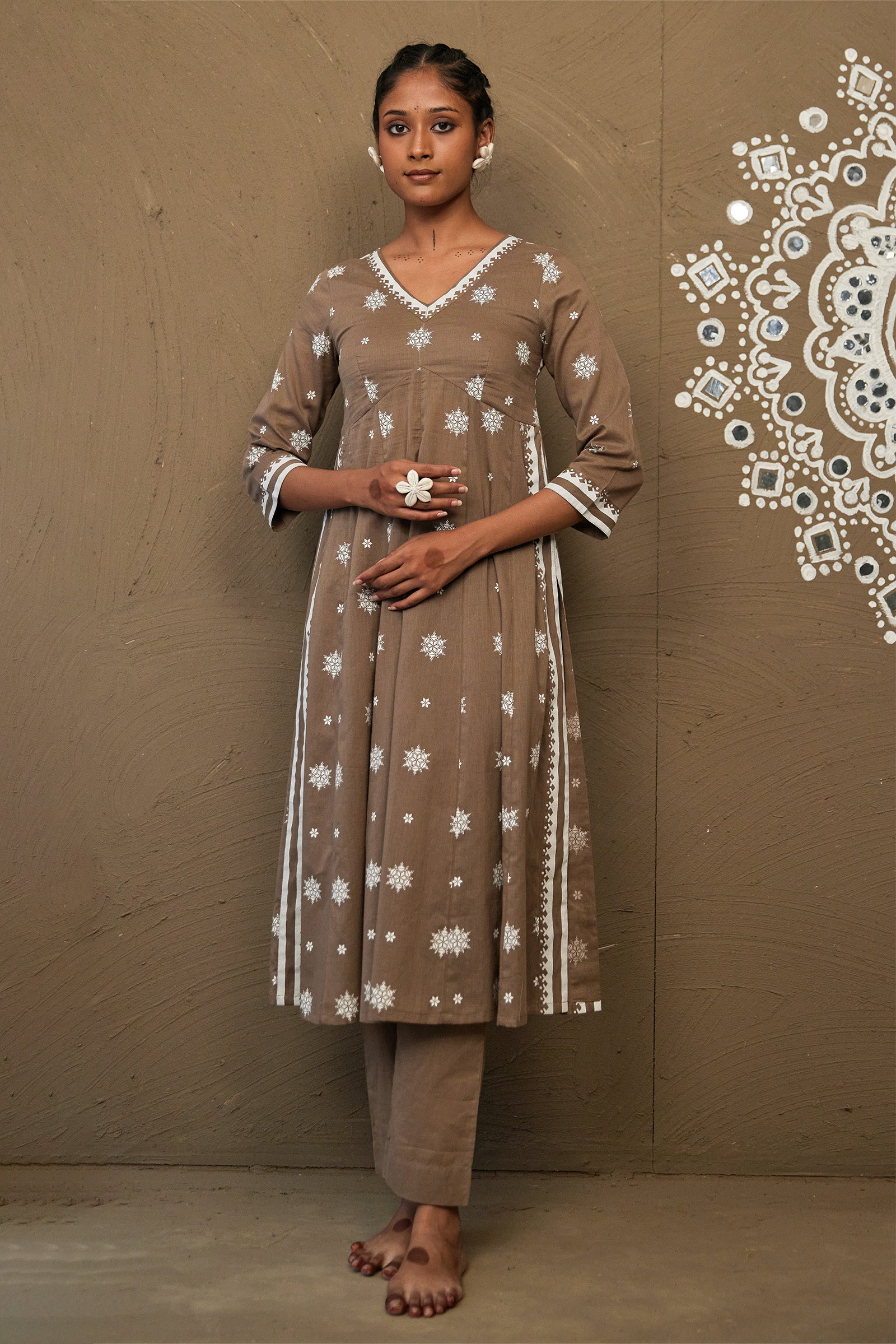 Maati Brown Mul Cotton Side Slit Anarkali Only